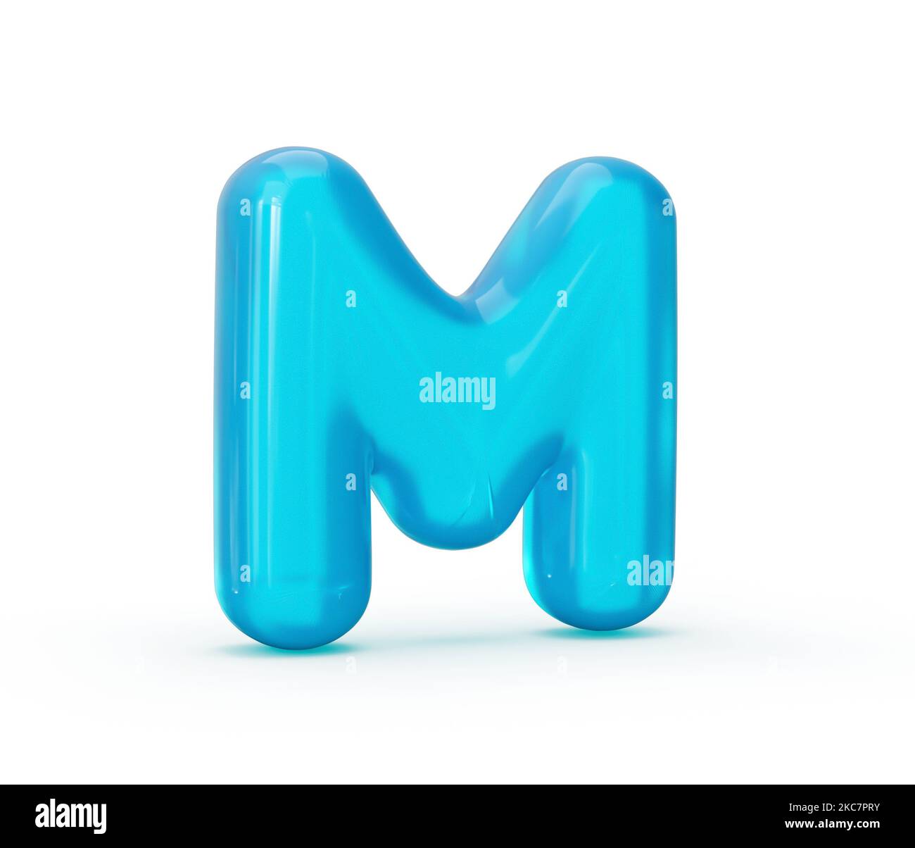 A 3D rendered blue aquatic jelly letter M isolated on white background ...