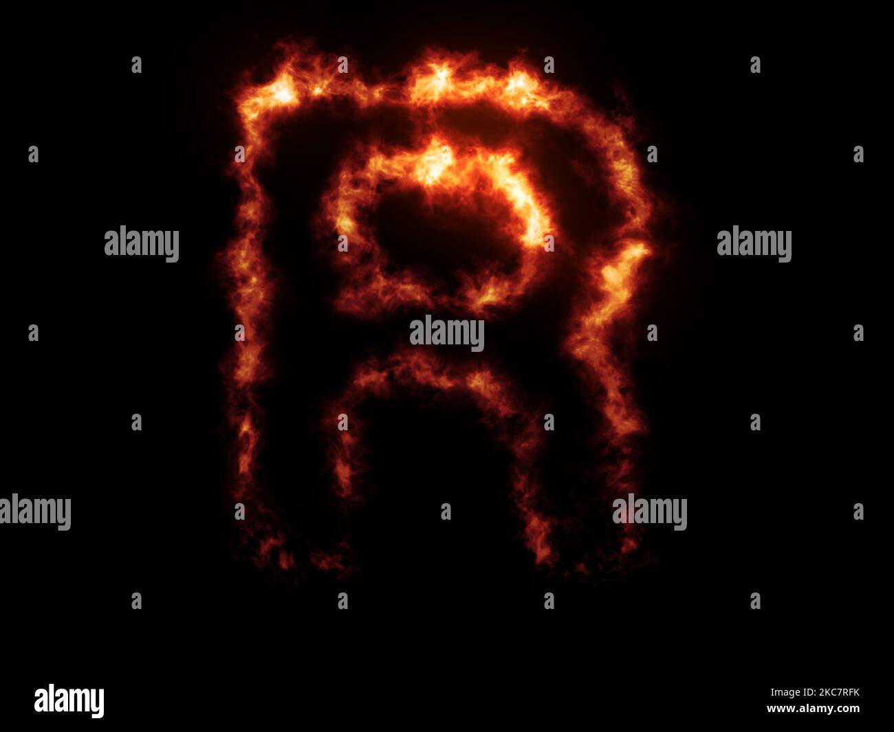 A burning letter R with flames and on a black background Stock Photo ...