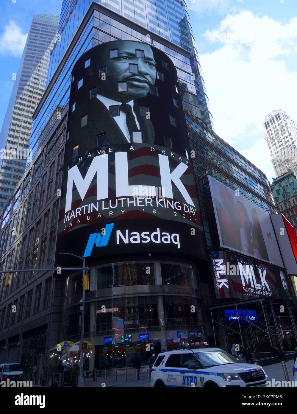 A digital screen displays a annual Remembrance of Martin Luther King Jr ...