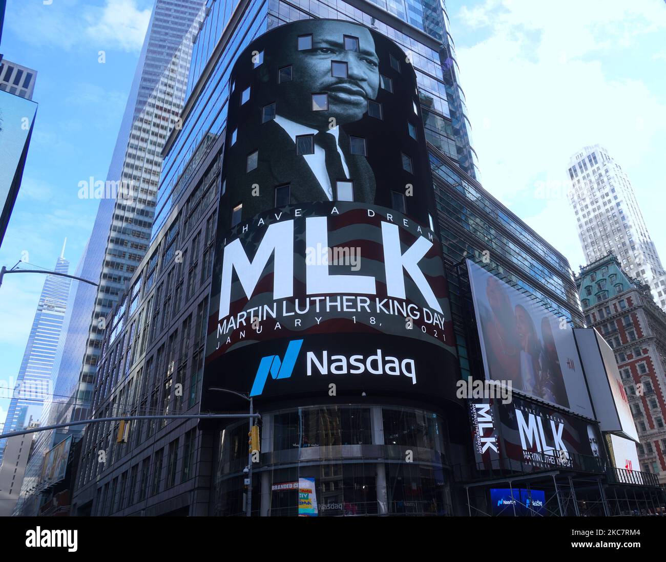 A digital screen displays a annual Remembrance of Martin Luther King Jr ...