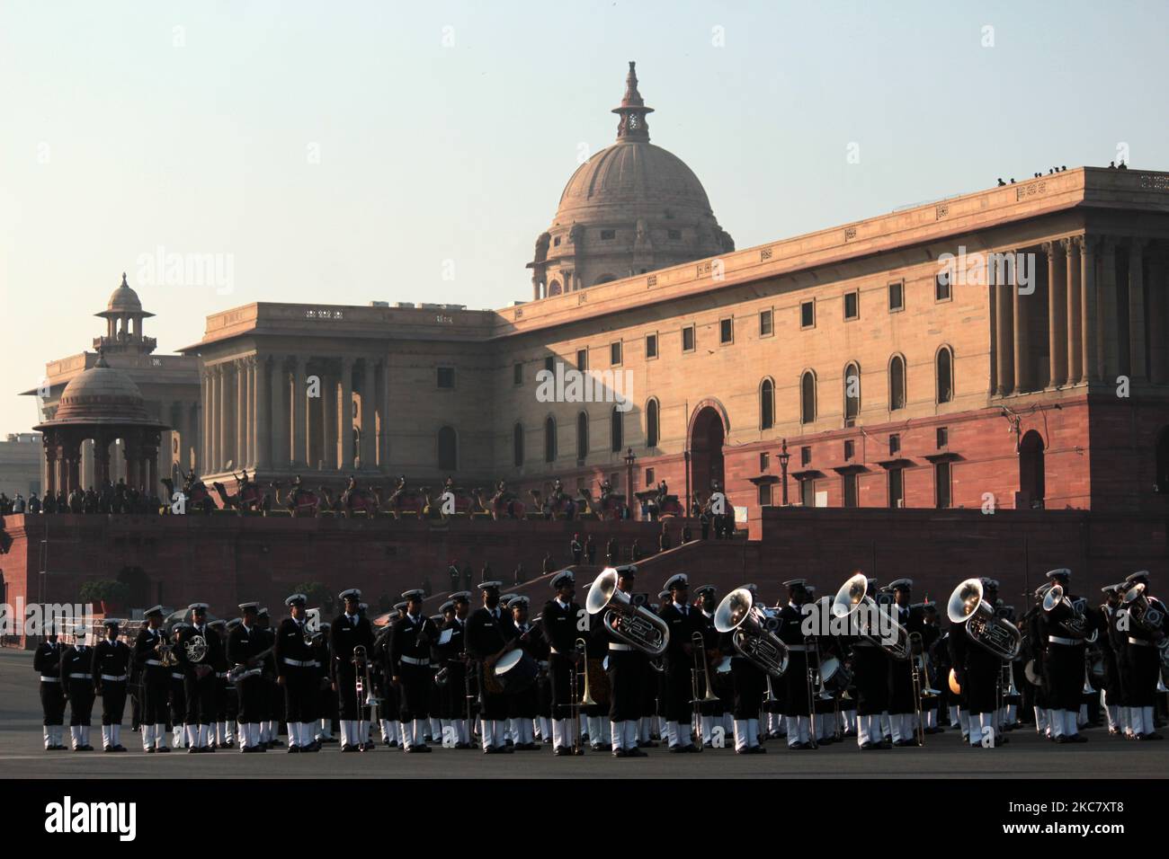 Indian Armed Force Personnel During The Beating Retreat Ceremony