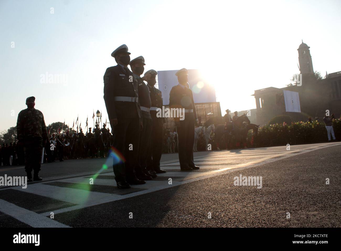 Indian Armed Force Personnel During The Beating Retreat Ceremony