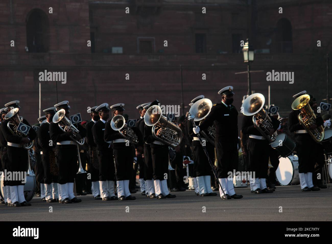 Indian Armed Force Personnel During The Beating Retreat Ceremony