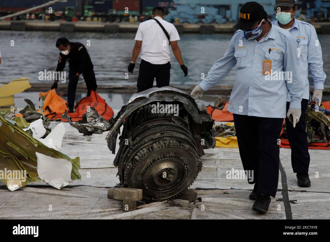 Members of Indonesian National Transportation Safety Commite checking ...