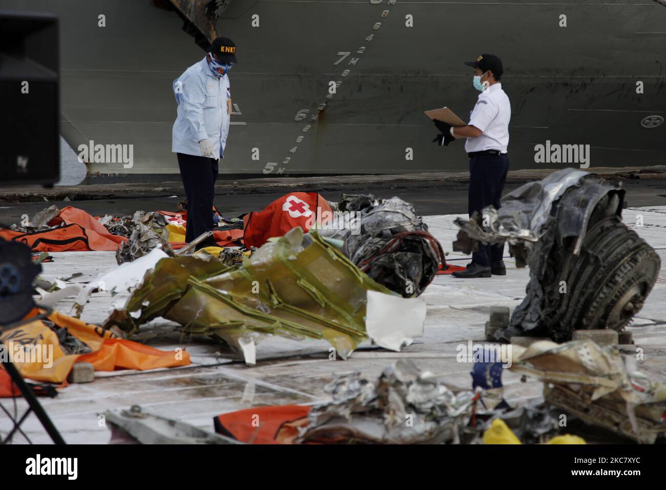 Members of Indonesian National Transportation Safety Commite checking ...