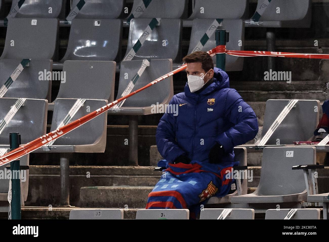 Lionel Messi of Barcelona sitting on the bench during the Supercopa de ...