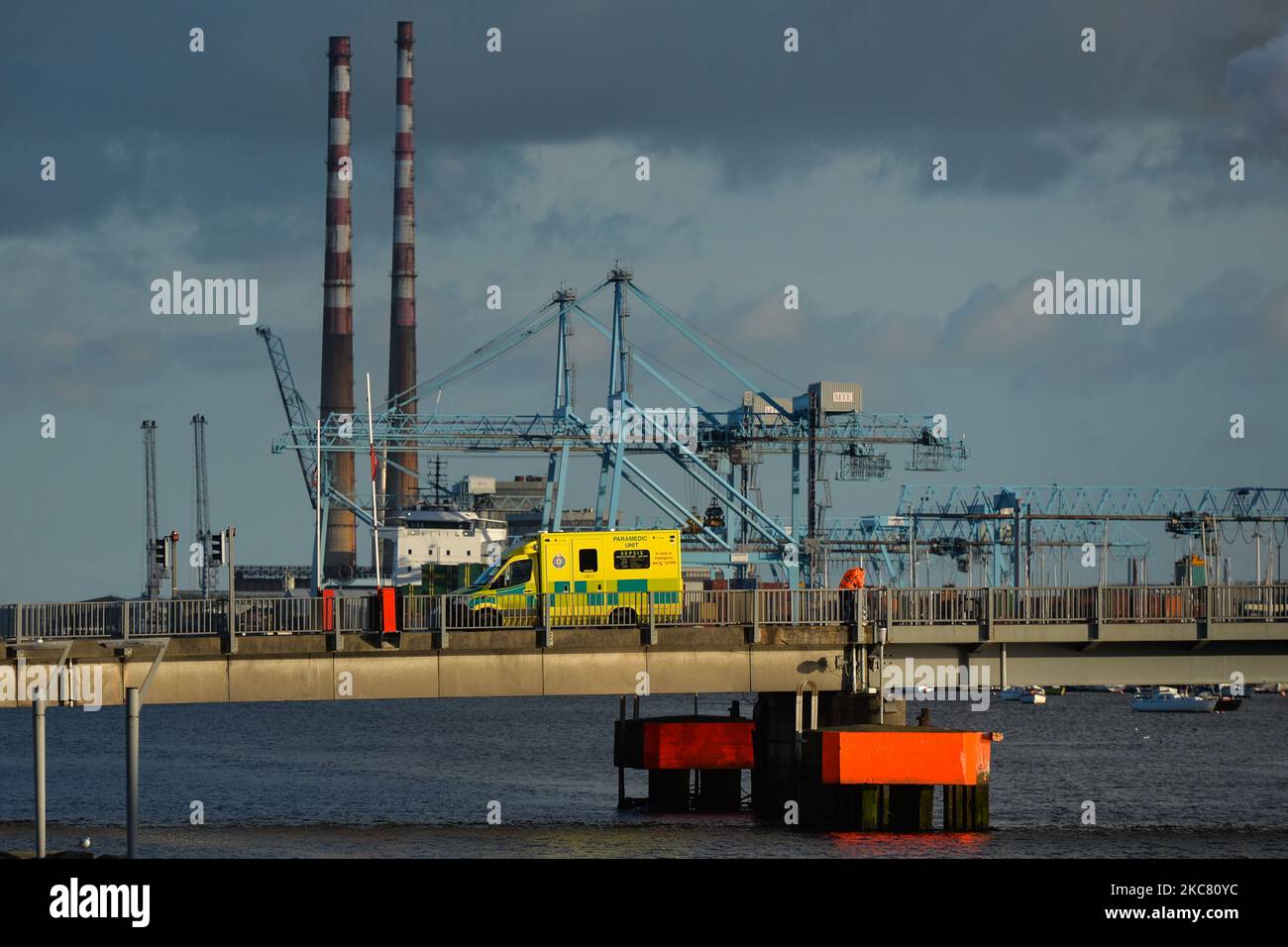 An ambulance seen on Tom Clarke Bridge in Dublin during Level 5 Covid ...