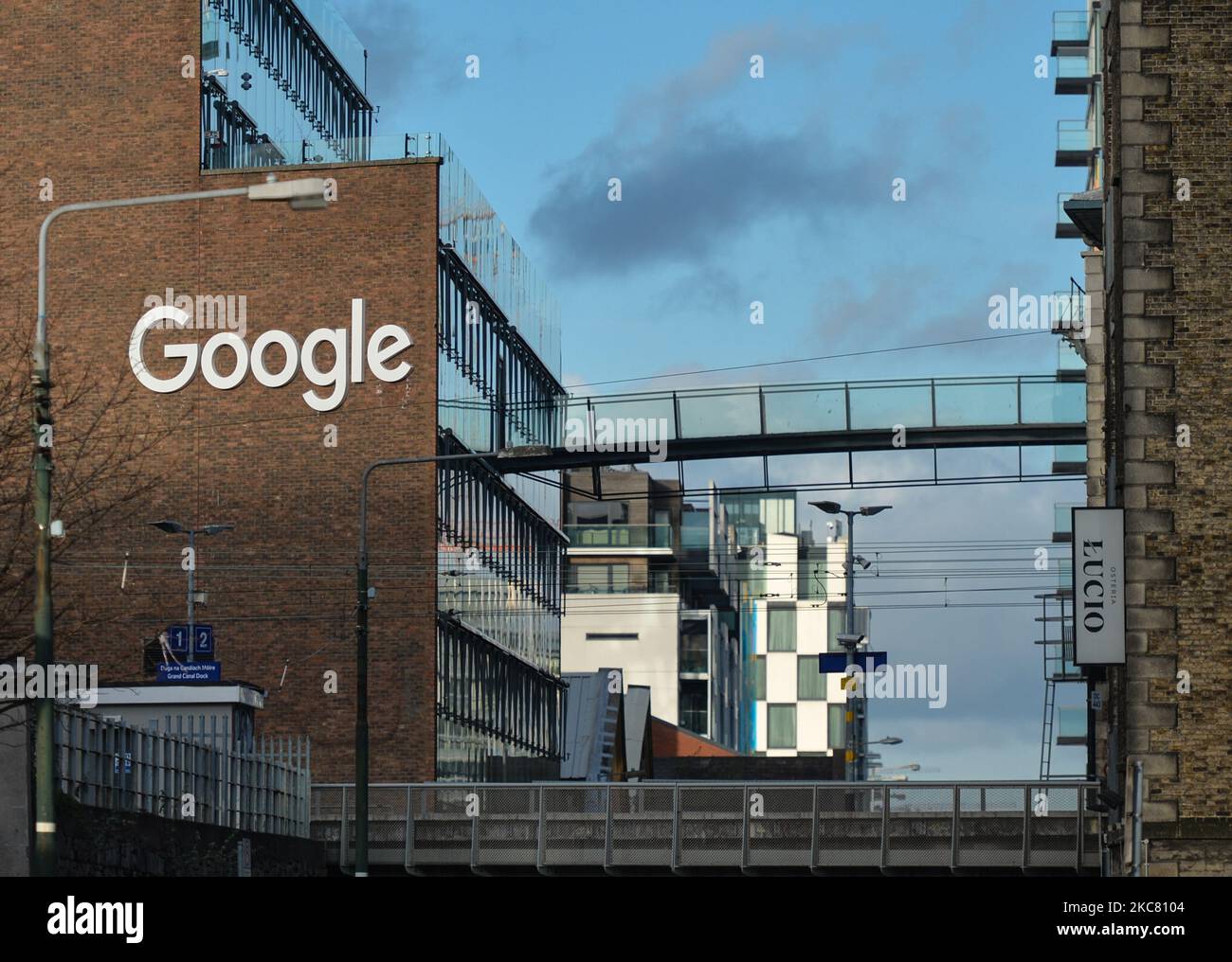A view of the Google logo at Google building GRCQ1 in Dublin's Grand ...