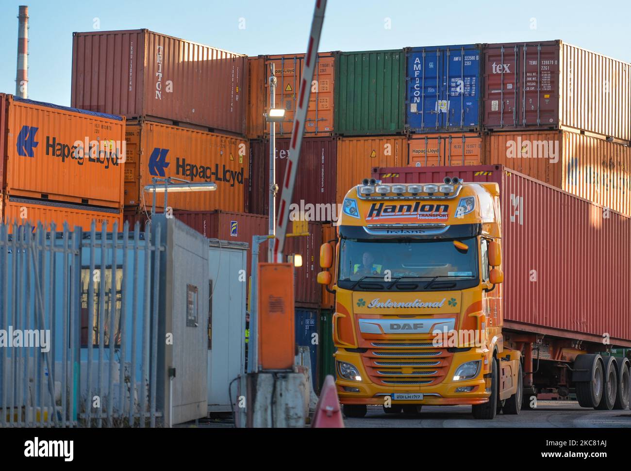 A freight lorry leaves the container depot in Dublin Port. On Friday ...