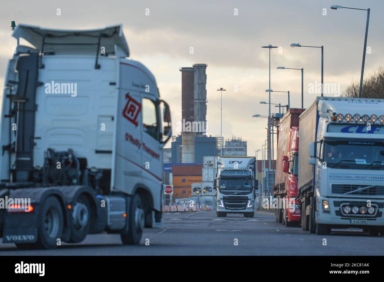 Lorries on their way to board a ferry at Dublin port. On Friday ...