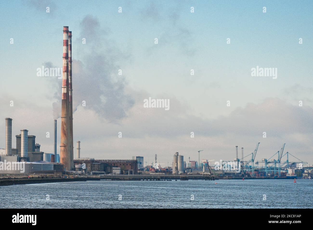 General view of Poolbeg chimneys and Dublin container port On Friday ...