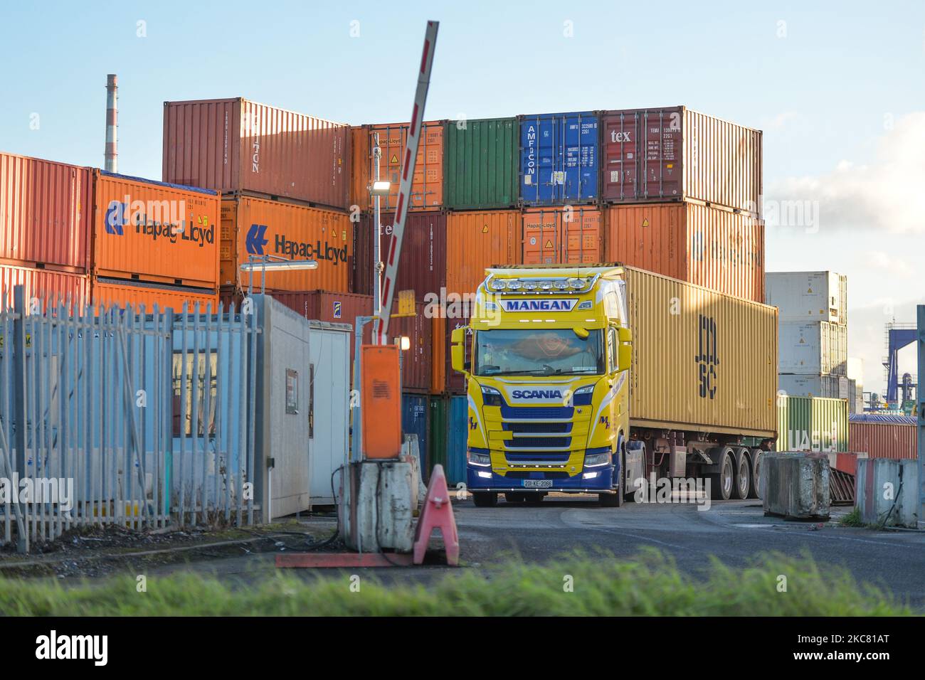 A freight lorry leaves the container depot in Dublin Port. On Friday ...