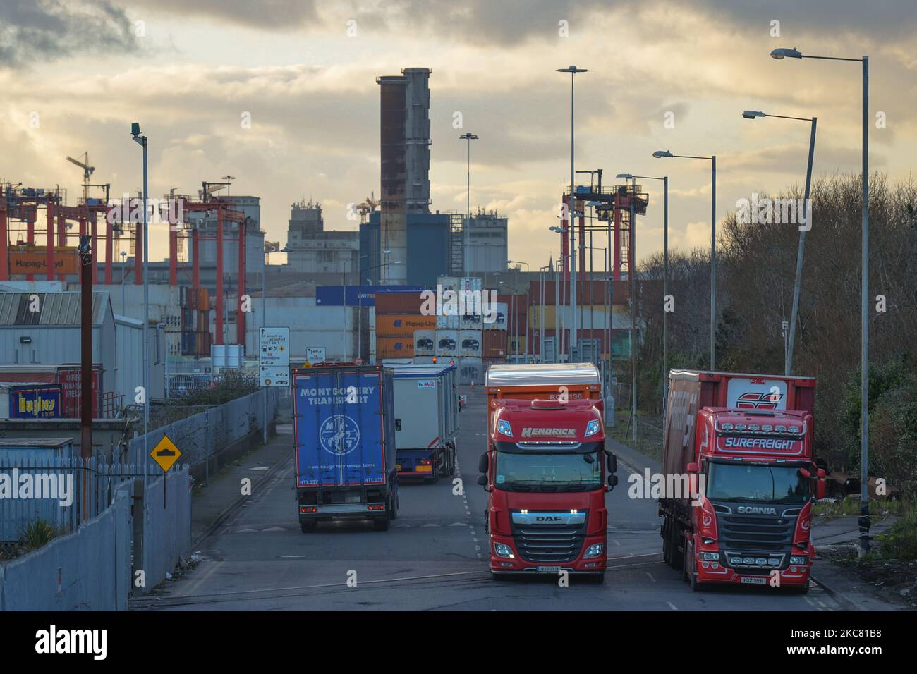 Lorries on their way to board a ferry at Dublin port. On Friday ...