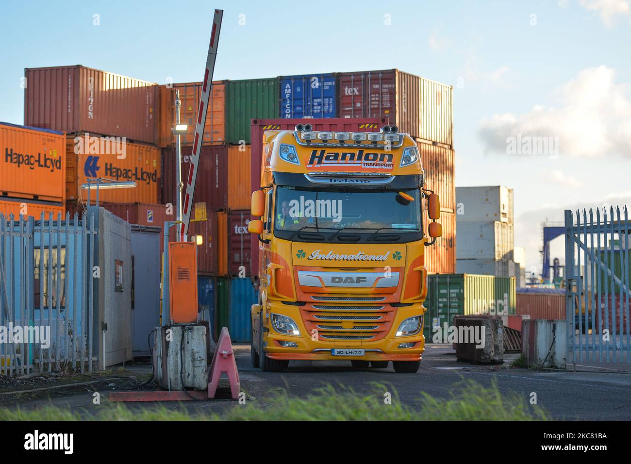 A freight lorry leaves the container depot in Dublin Port. On Friday ...