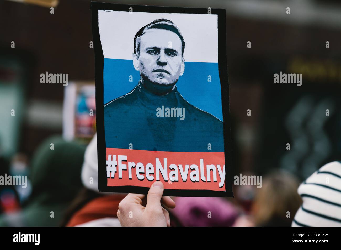 picture of Alexei Navalny is seen during the protest for releasing ...