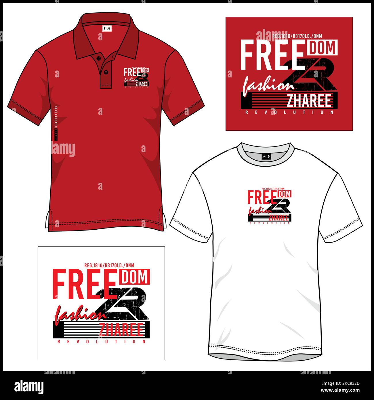 A set of cool modern t-shirt designs on red and white backgrounds Stock ...