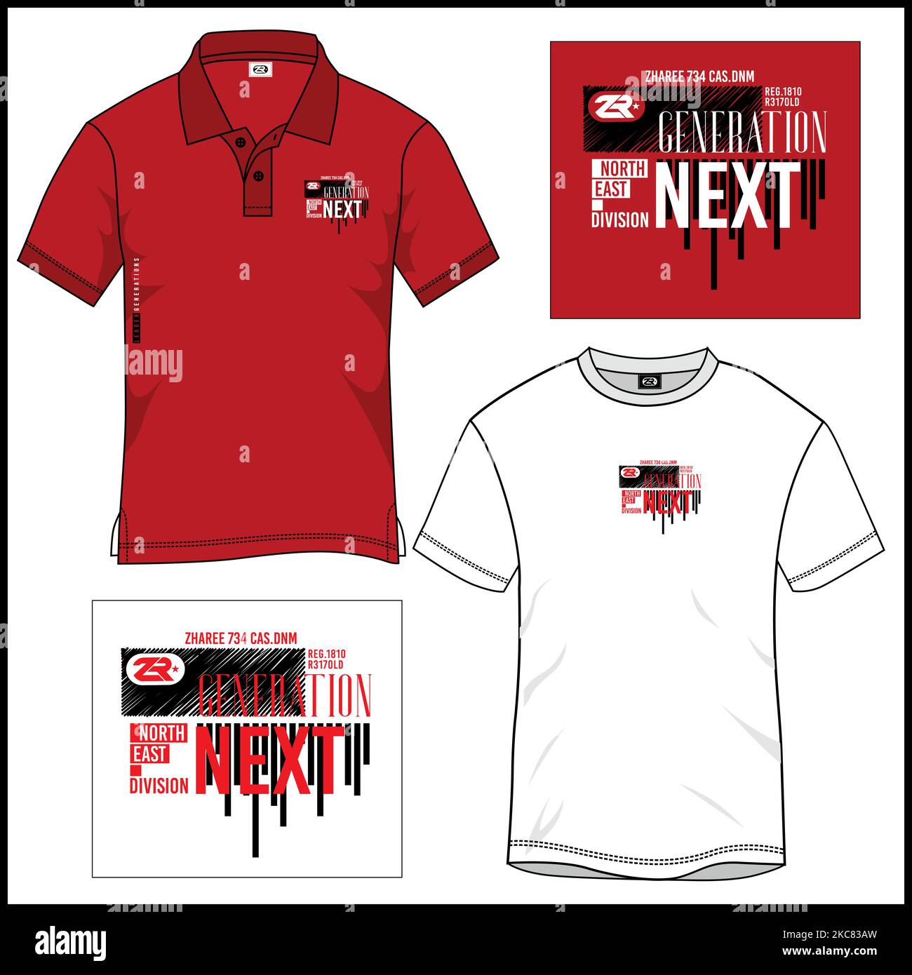 A set of cool modern t-shirt designs on red and white backgrounds Stock ...