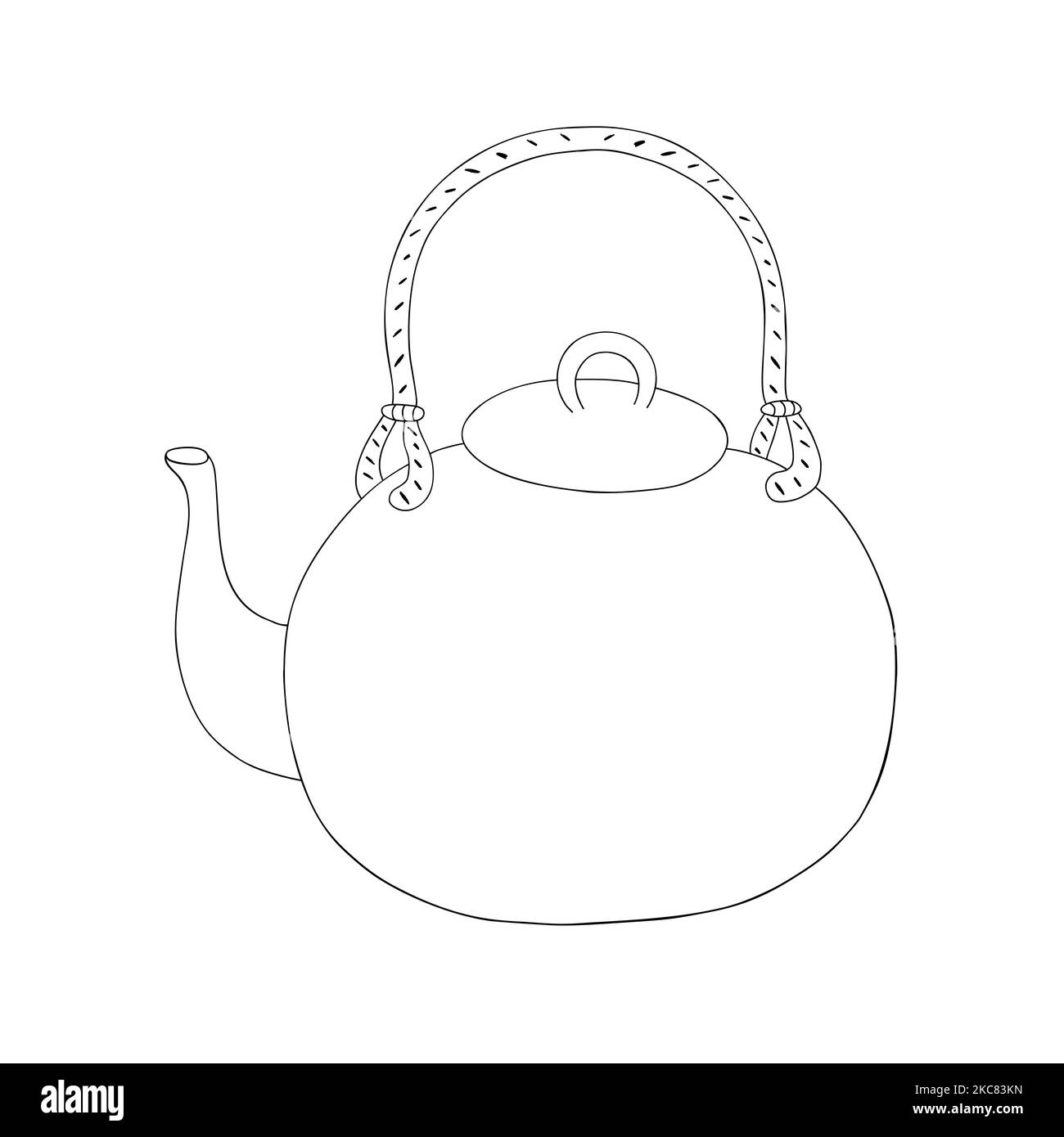Teapot in oriental style simple doodle outline vector illustration ...