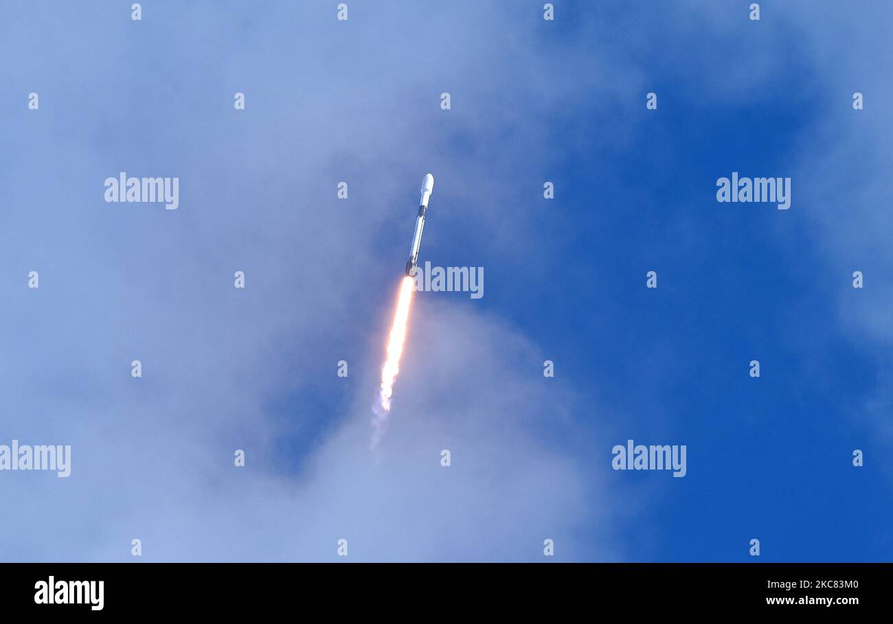 A SpaceX Falcon 9 rocket launches from pad 40 at Cape Canaveral Space Force Station on January ...