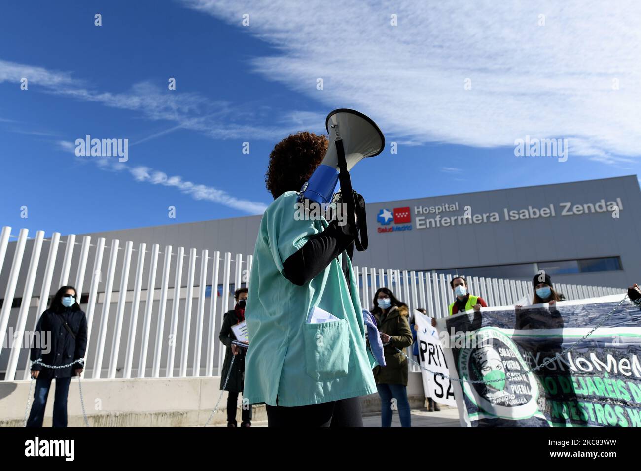 Healthcare worker protest in front Isabel Zendal Hospital in Madrid ...