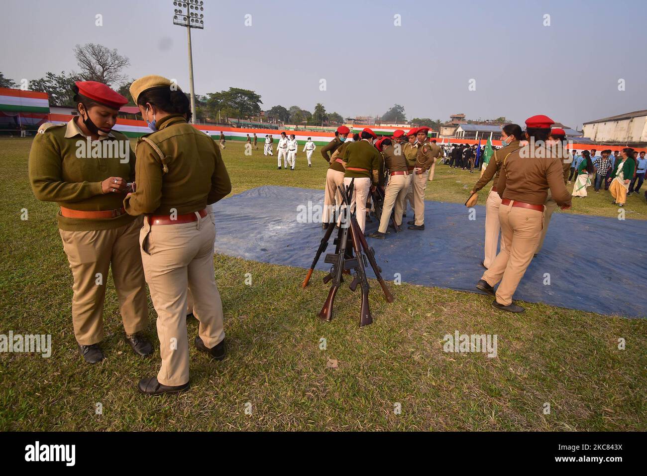 Assam police women take rest after participate full dress rehearsals ...