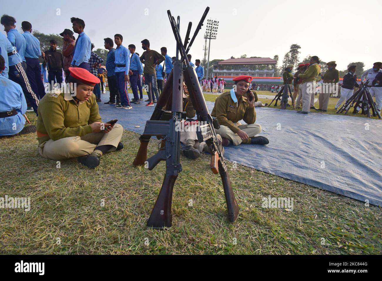Assam police women take rest after participate full dress rehearsals ...