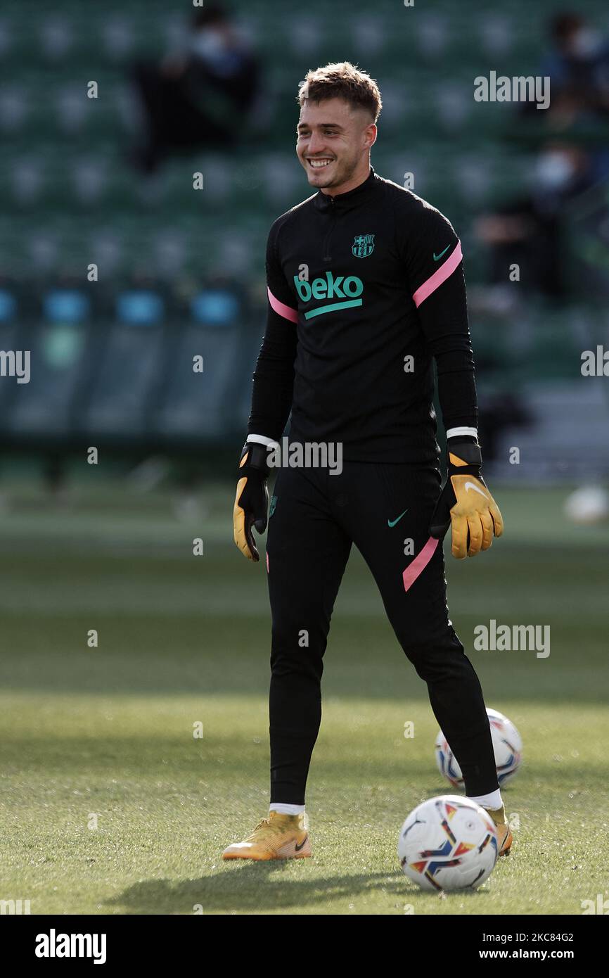 Arnau Tenas of Barcelona during the warm-up before the La Liga ...