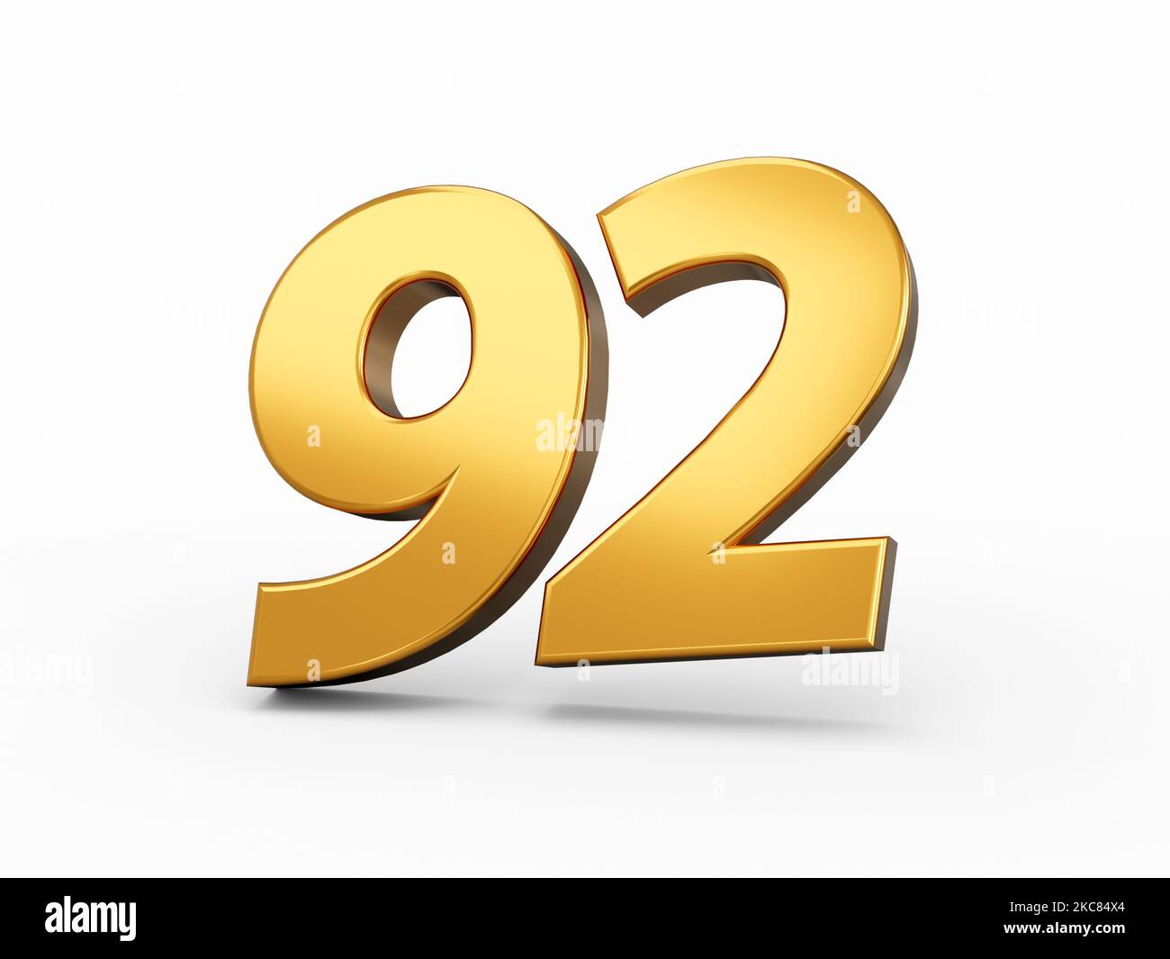 The 3D rendered golden shiny 92 isolated on a white background Stock ...