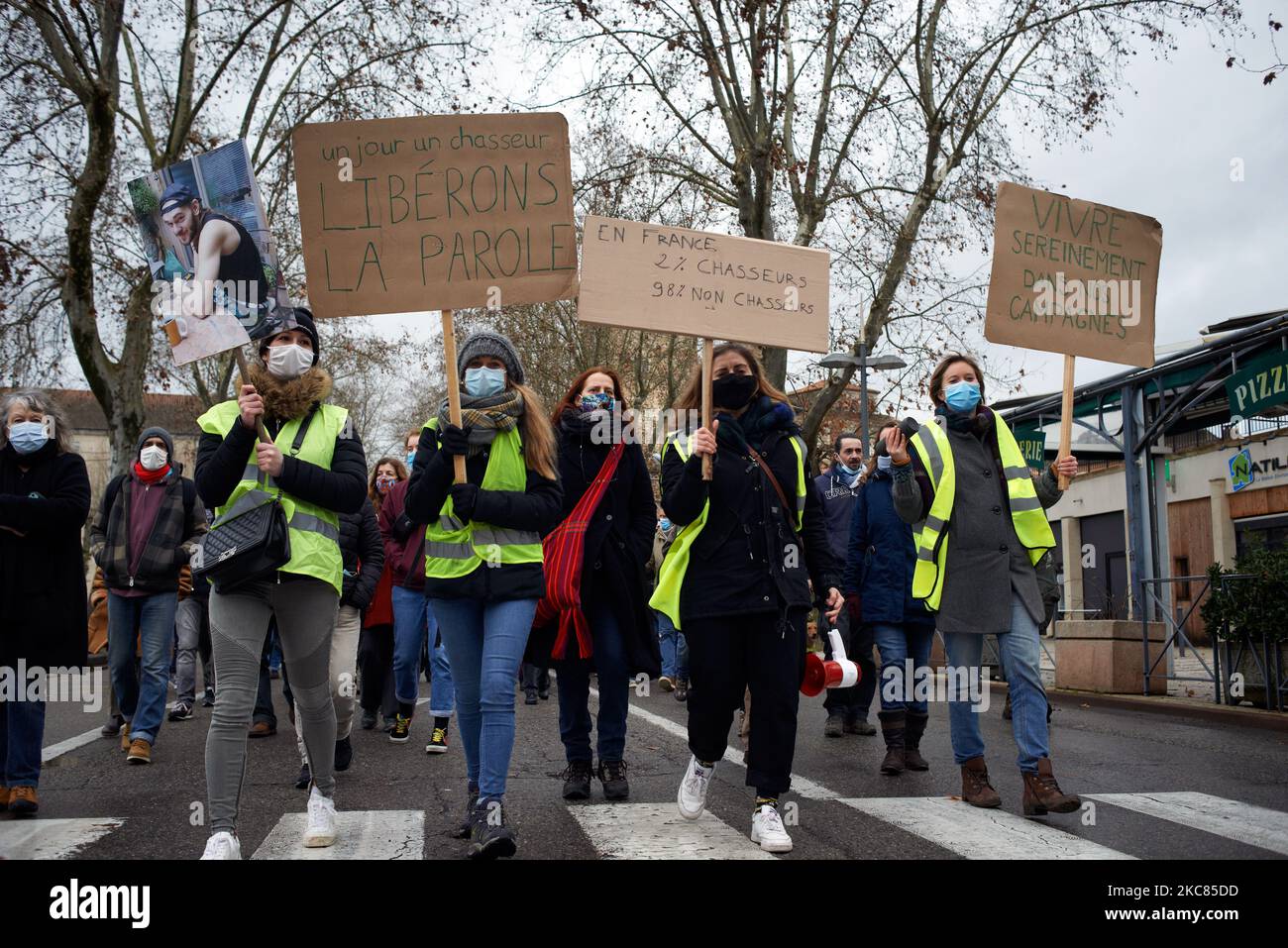 Four friends of Morgan walk ahead the protest. Nearly two months after ...