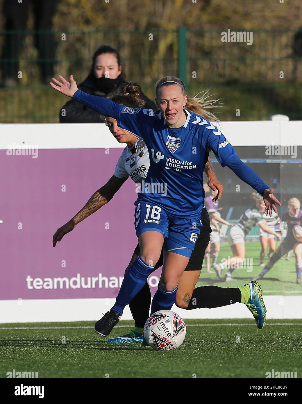 Ellie Christon of Durham Women in action with Brooke NUNN of London ...