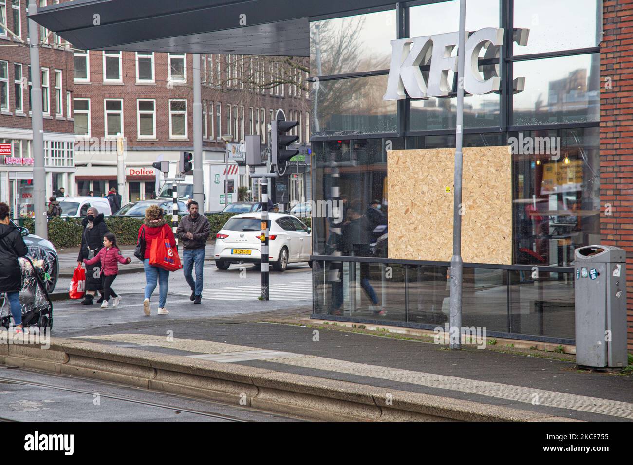 Damaged by the riots KFC fast food chain. The aftermath of the anti ...