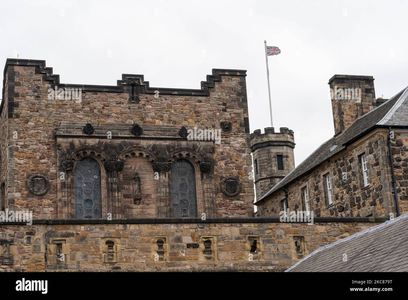 The old chapel and watchtower in the historic Edinburgh Castle Stock ...