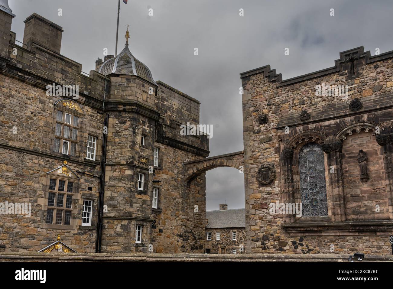 The medieval old buildings in the historic Edinburgh Castle under ...