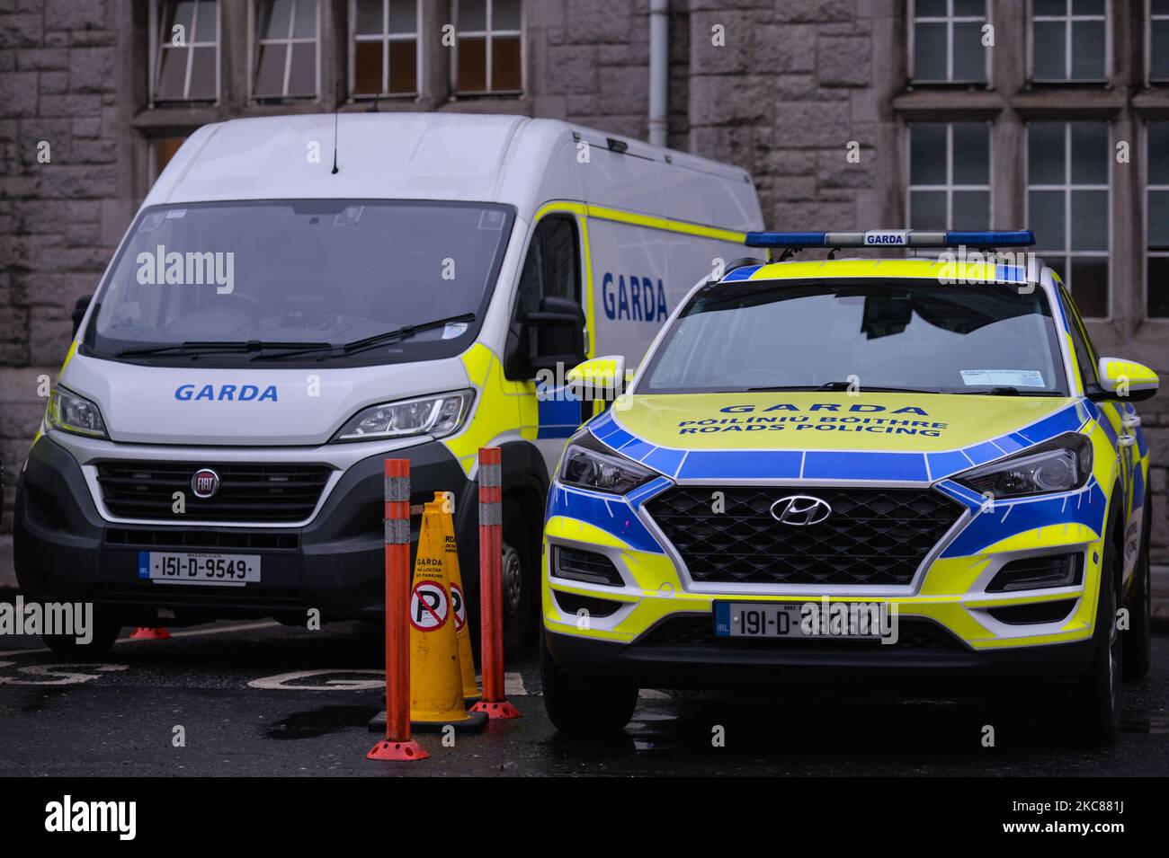 Garda (Irish Police) vehicles parked outside Pearse Street Garda ...