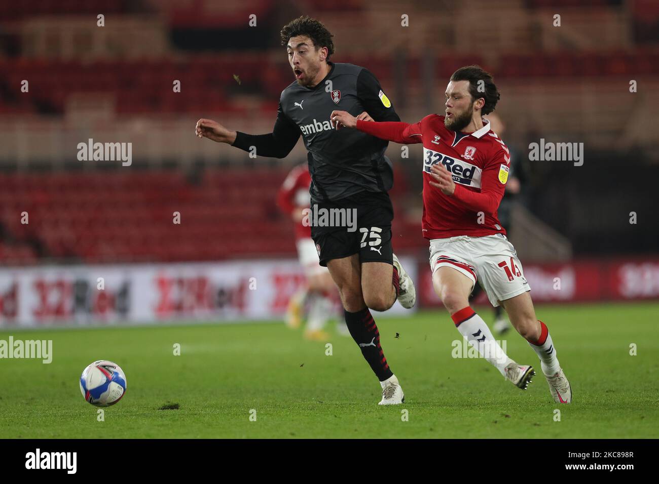 Jonathan Howson of Middlesbrough battles for possession with Rotherham ...