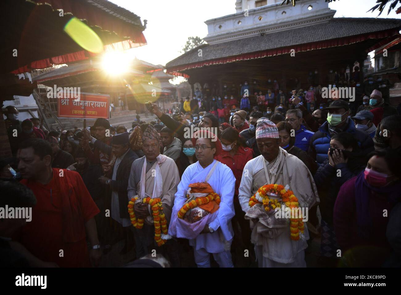 Priests of Taleju Temple offering ritual puja towards Kalasa during ...