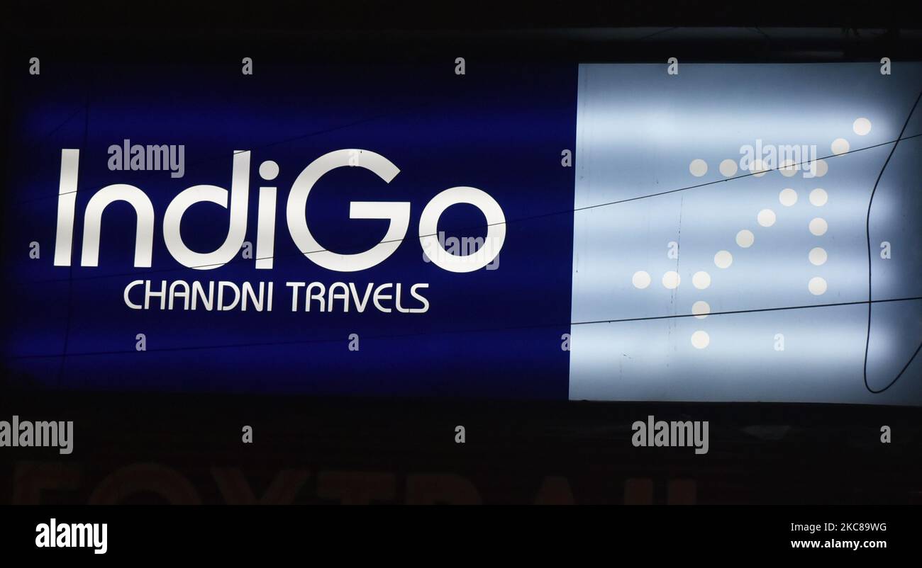 A logo of Indigo airline company in Kolkata, India, 28 January, 2021 ...