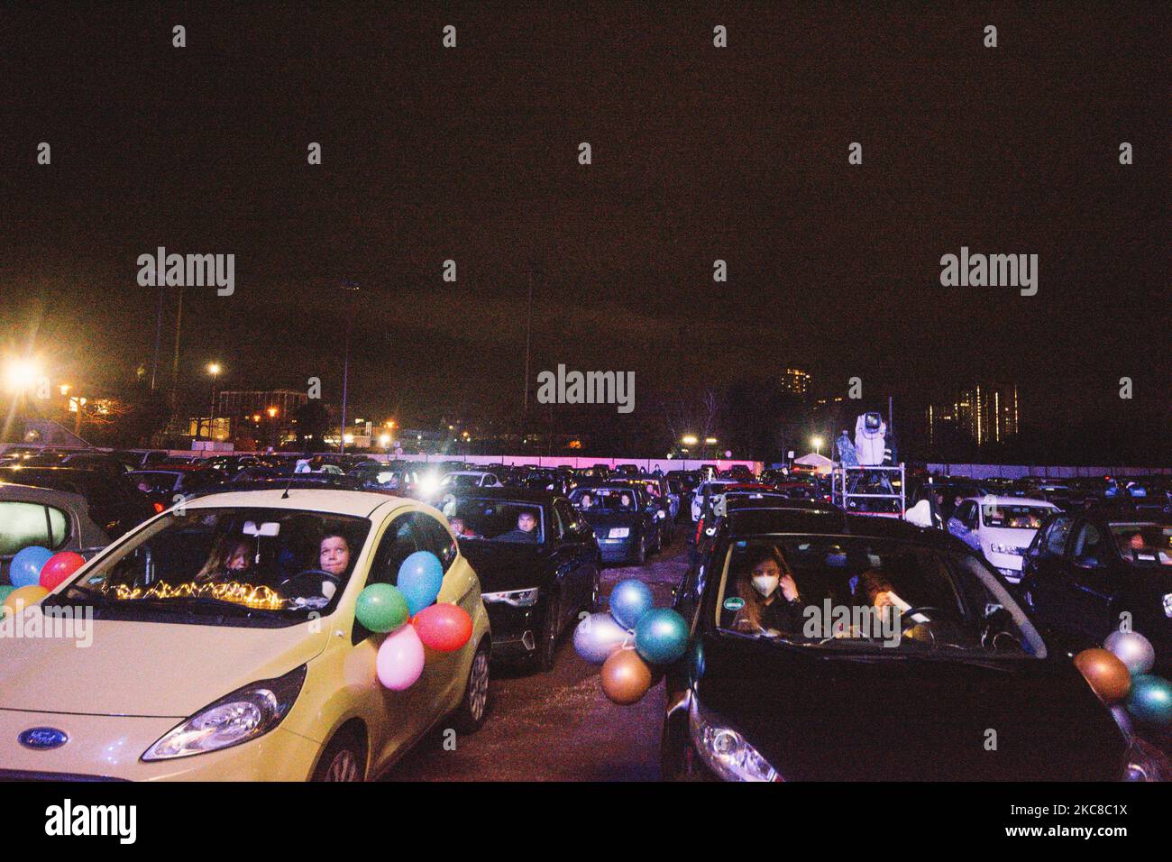 general view of first carnival auto concert kicks off in Cologne, Germany, on January 29, 2021 ...