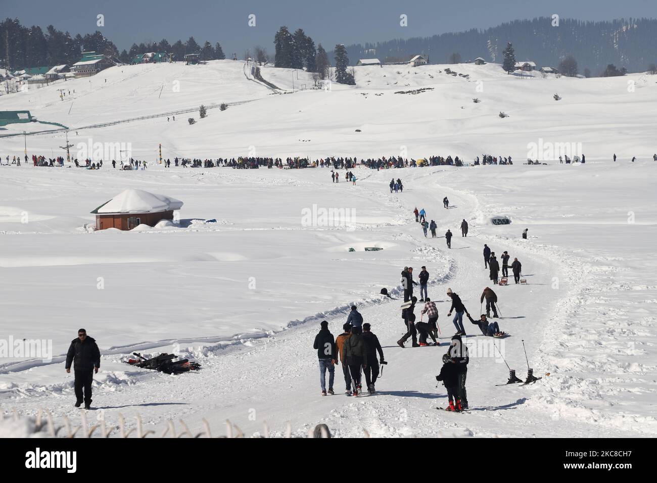 Tourists enjoying at famous Ski resort Gulmarg, District Baramulla ...