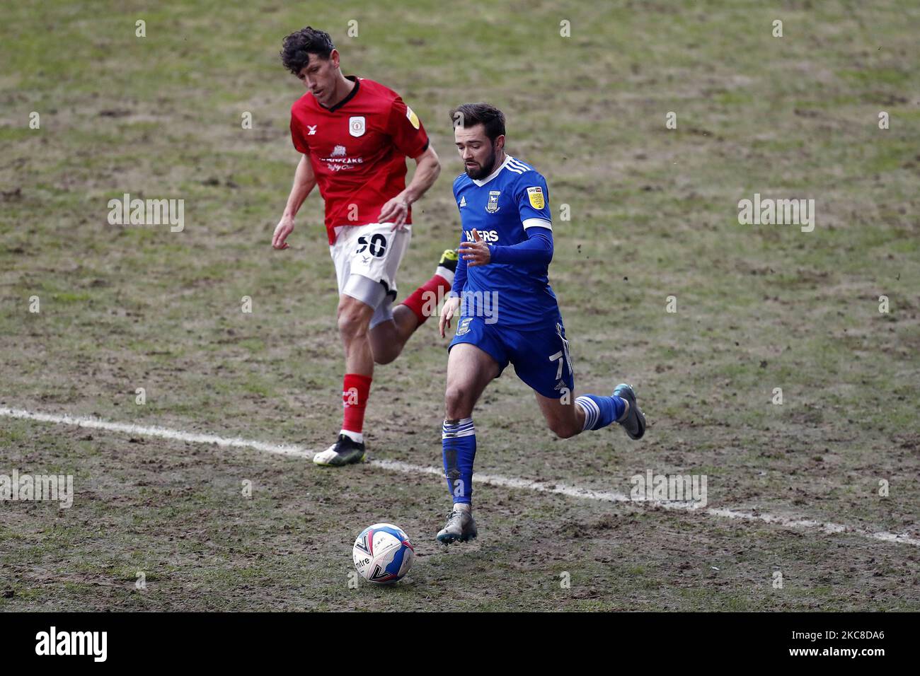 Ipswich Gwion Edwards charges passed Crewes Billy Jones during the Sky ...