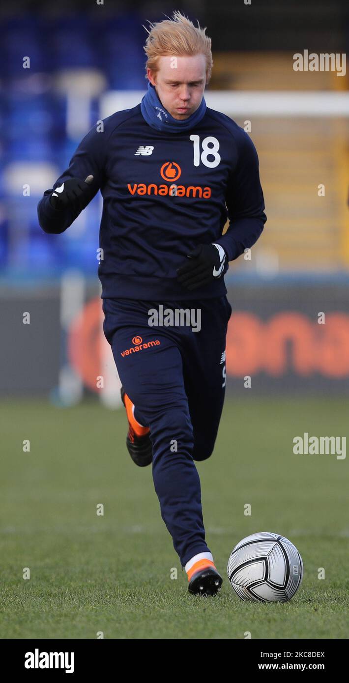 Luke Williams of Hartlepool United warms up prior to the Vanarama ...
