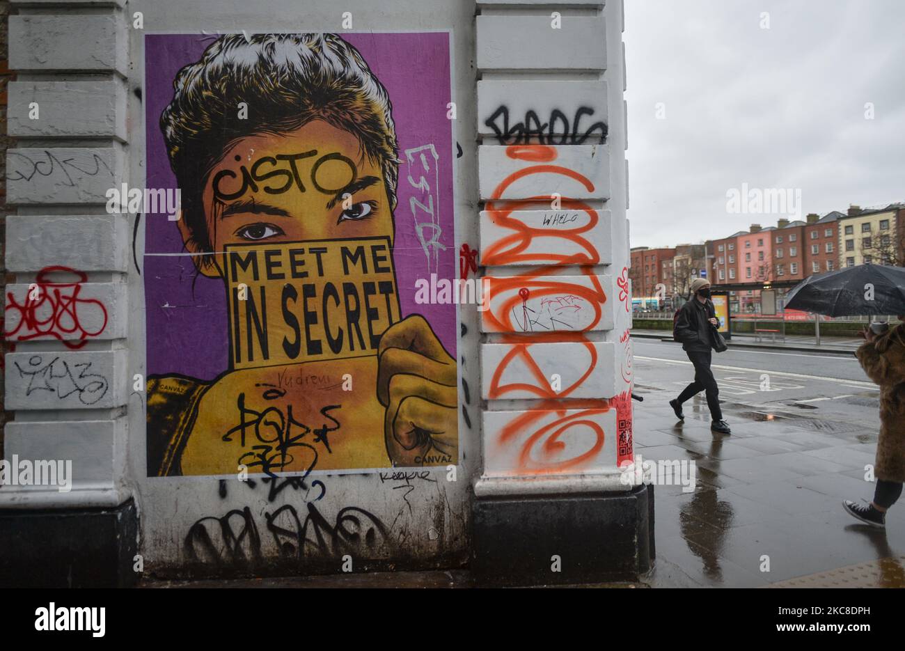 A mural 'Meet Me In Secret' seen in Dublin city center during Level 5 ...