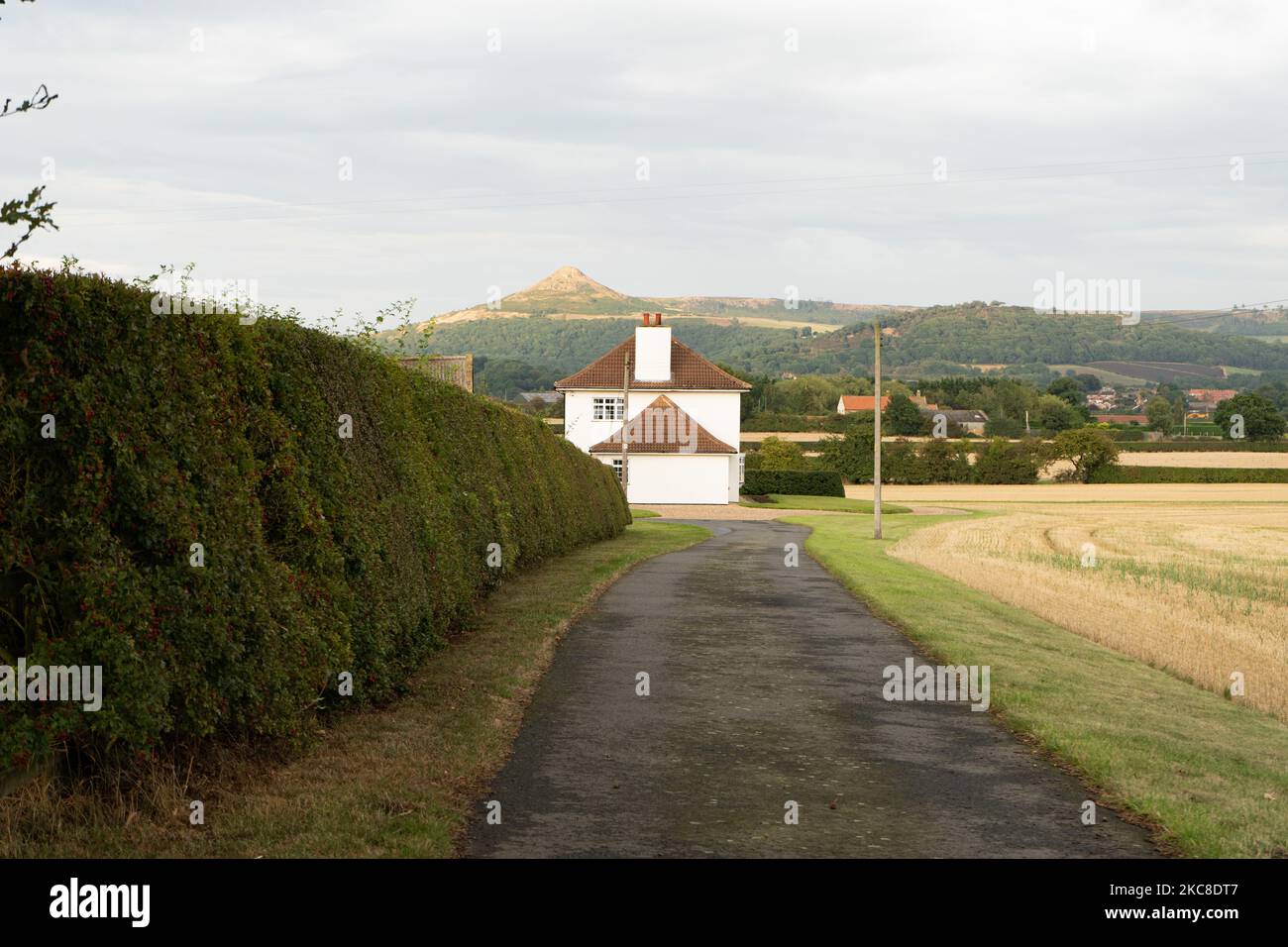 A long walking path near a farm house and the Roseberry Topping hill in ...