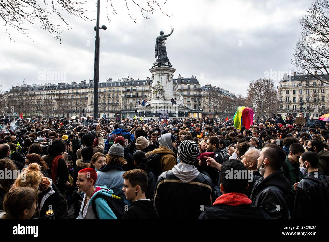 People protest in the Republique square, Paris, France, on 30 January ...