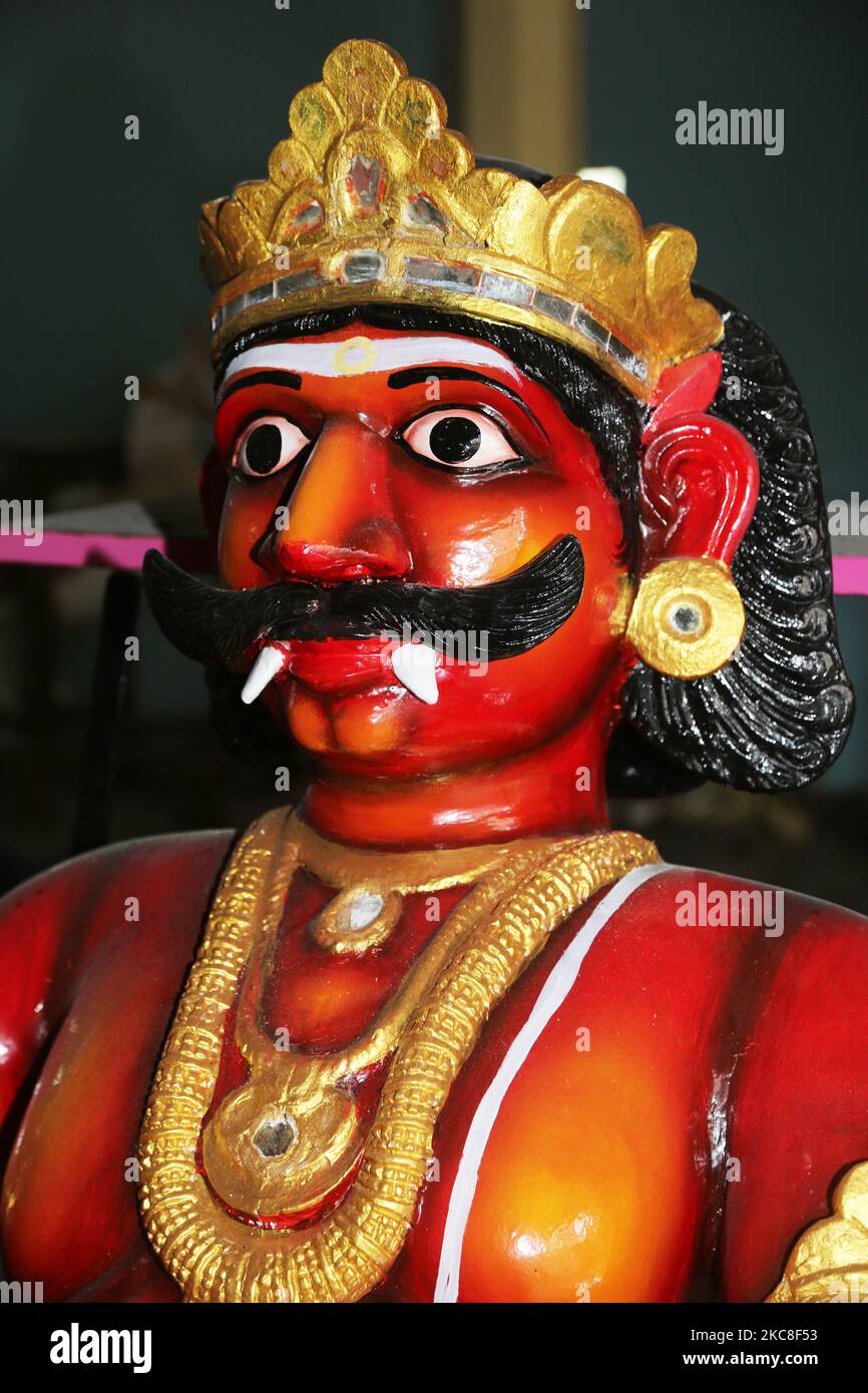 Freshly painted figure of the demon Sooran at the Arasadi Vinayagar ...