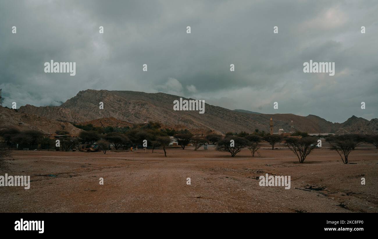 A view of the mountains in UAE on a cloudy day Stock Photo - Alamy