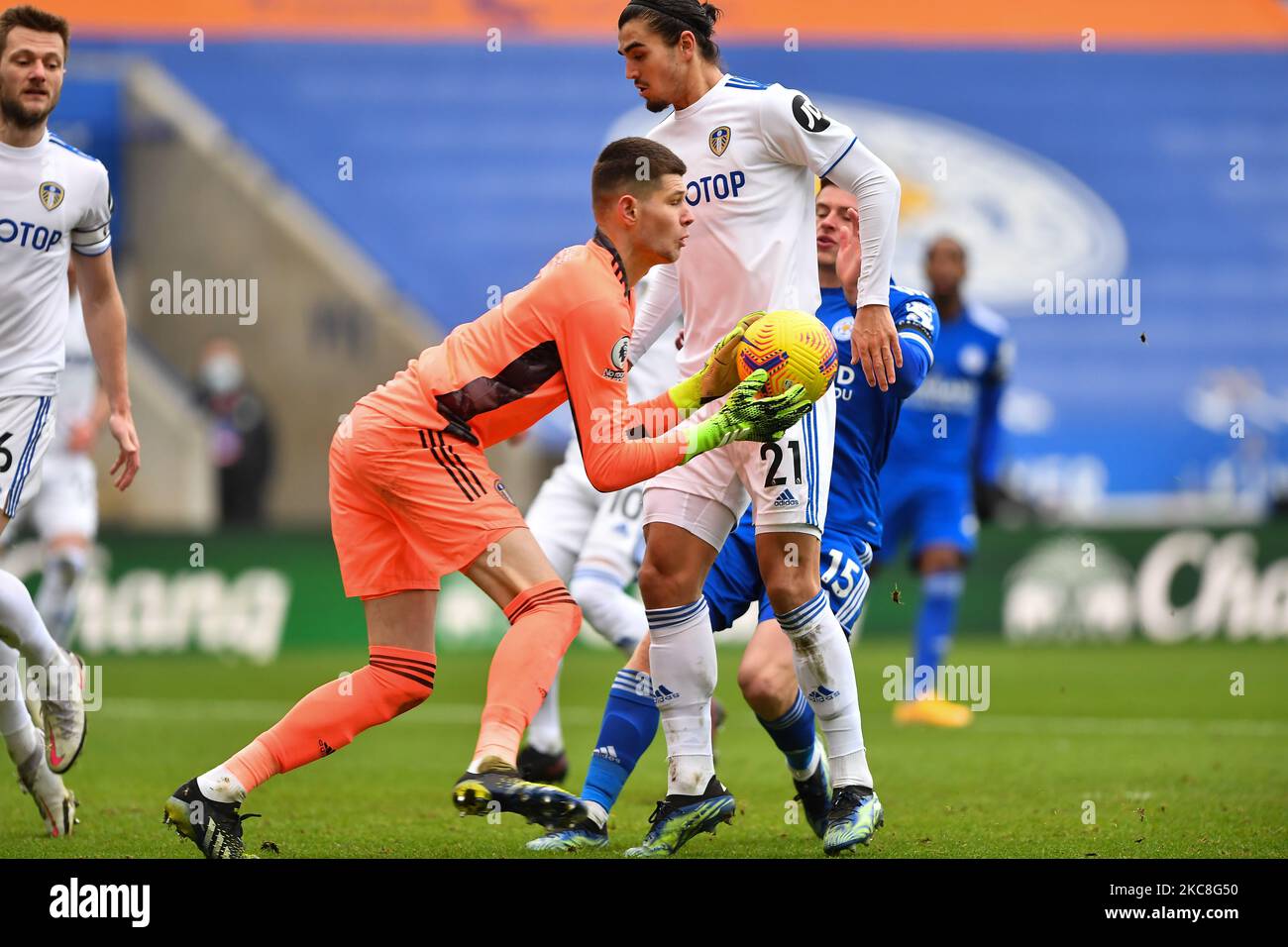 Illan Meslier of Leeds United saves the ball during the Premier League ...