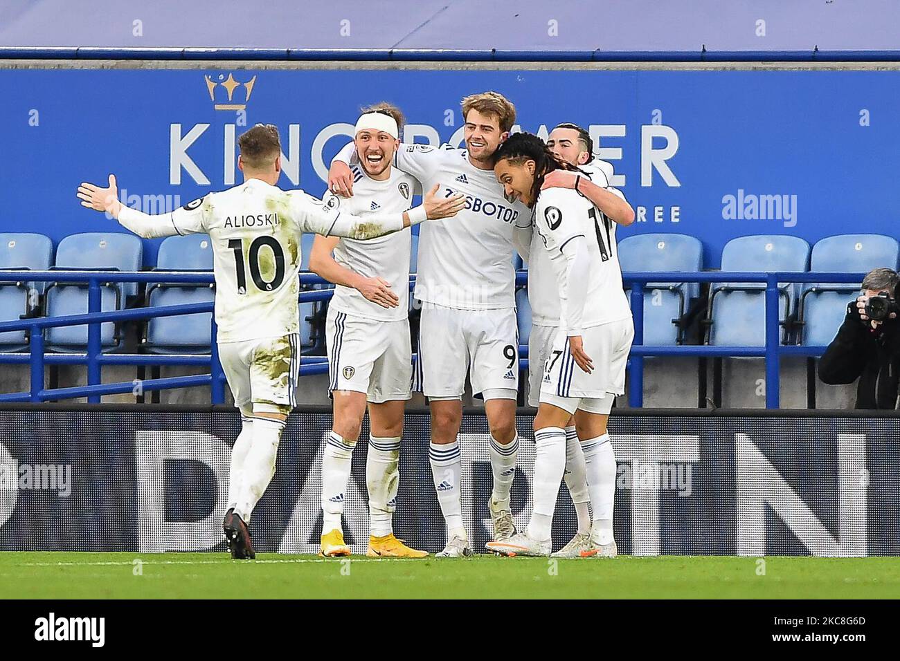 Leeds players celebrate after making it 1-3 during the Premier League ...