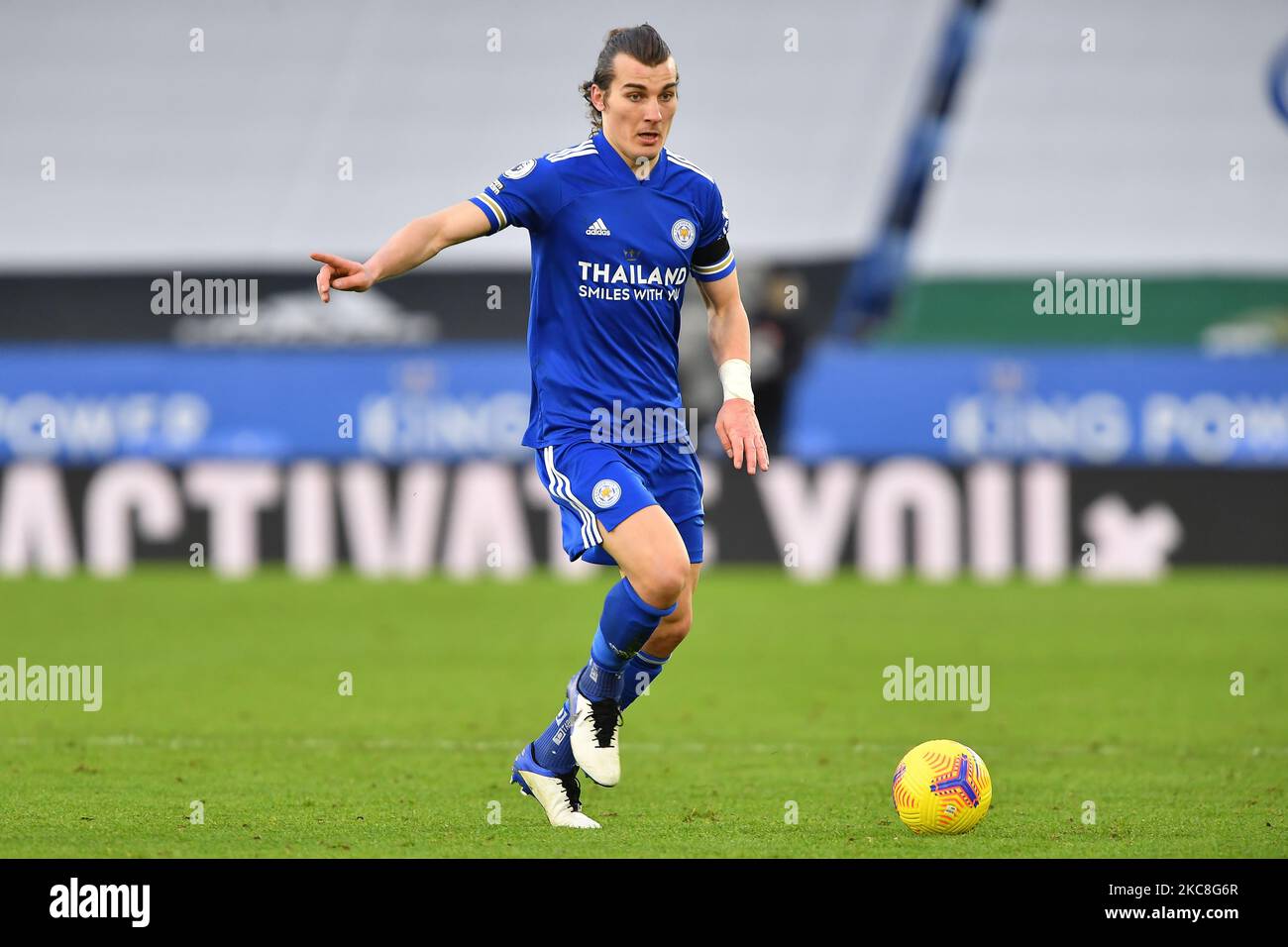 Caglar Soyuncu of Leicester City gestures during the Premier League ...