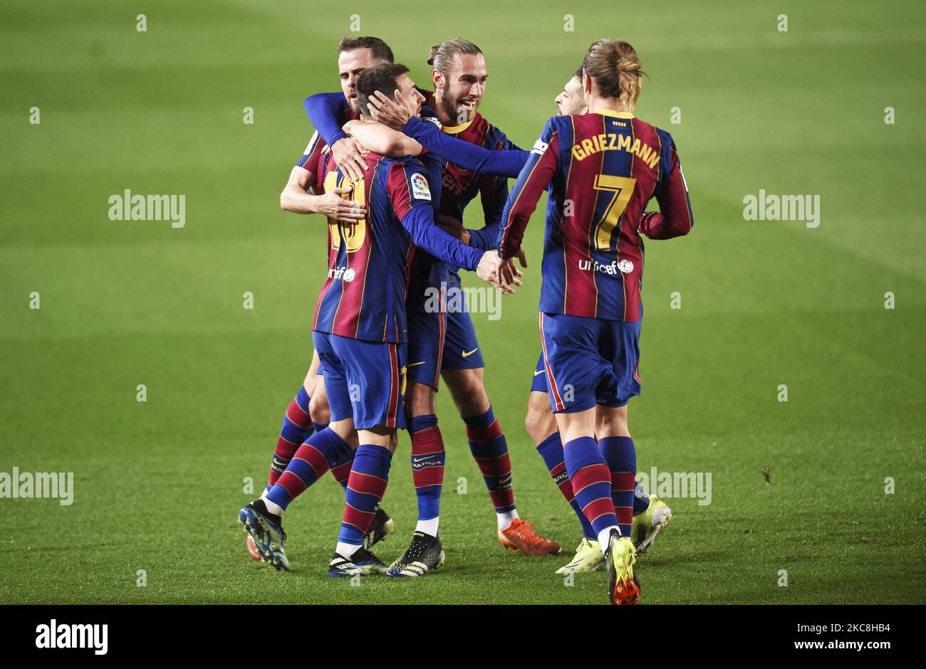 Leo Messi goal celebration during the match between FC Barcelona and ...